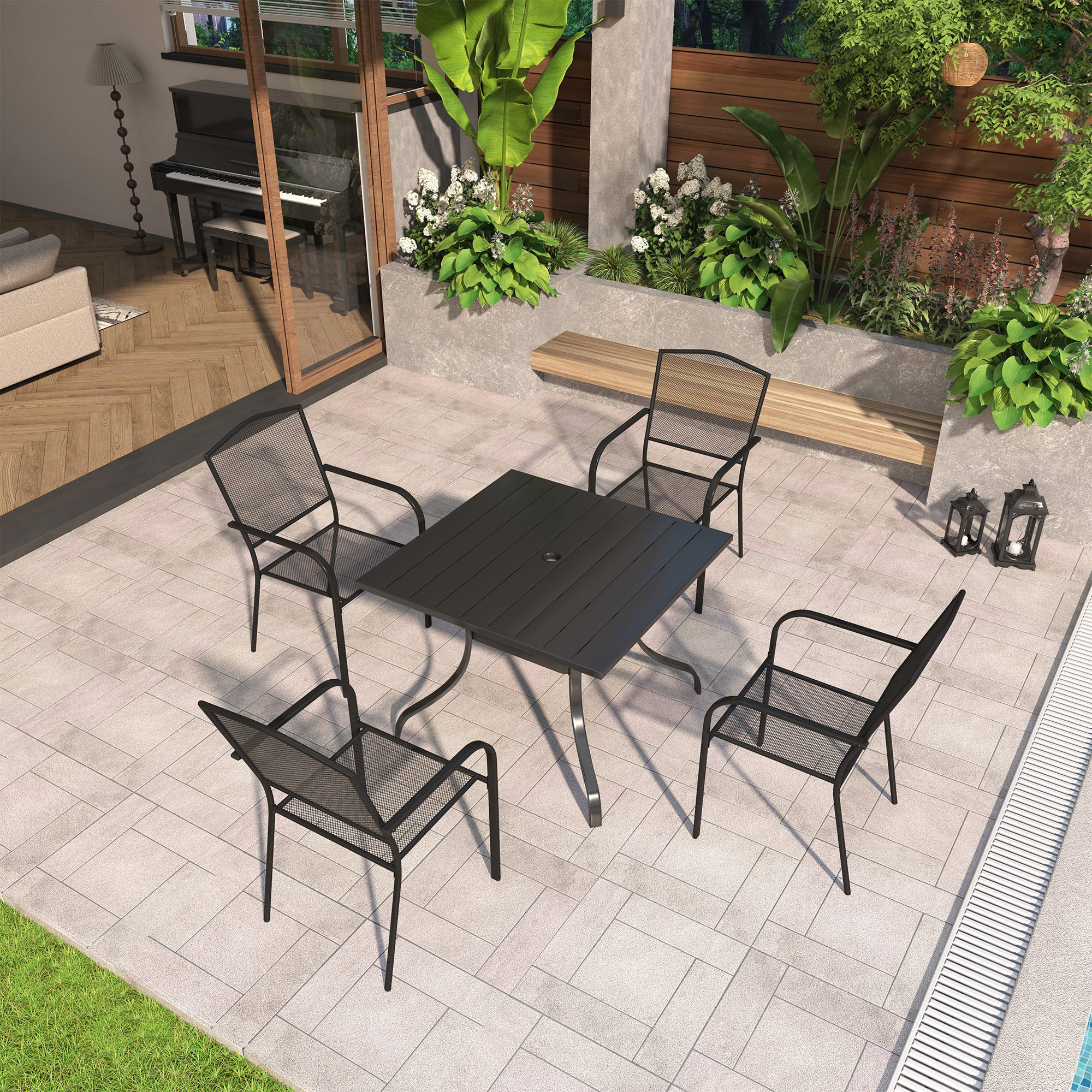 Latitude Run® 5-Piece Patio Dining Table Steel Mesh Chair Set (Limited ...