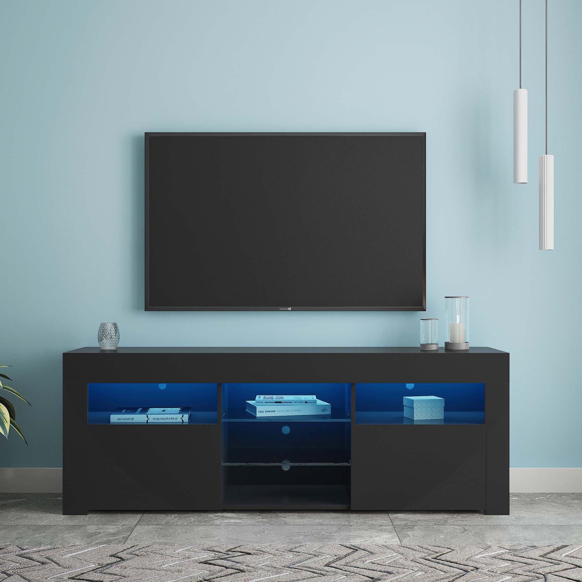 Wrought Studio Hielm Modern 57" TV Stand Matte Body High Gloss Fronts ...