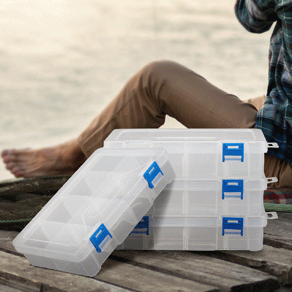 Rebrilliant 4-Pack Clear Plastic Grid Storage Boxes With 8 Adjustable ...