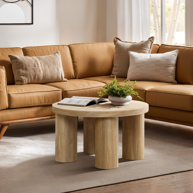 Millwood Pines Oak Finish Manufactured Wood Round Coffee Table with 4 ...