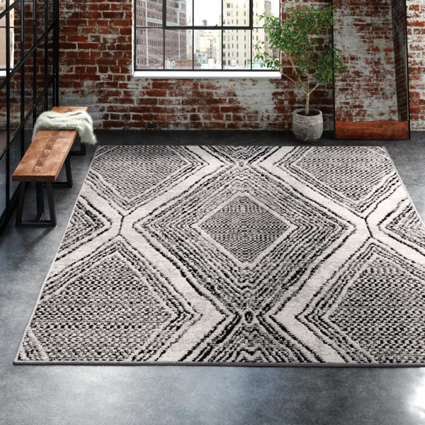 Steelside™ Penelope Geometric Area Rug in Black/White & Reviews | Wayfair