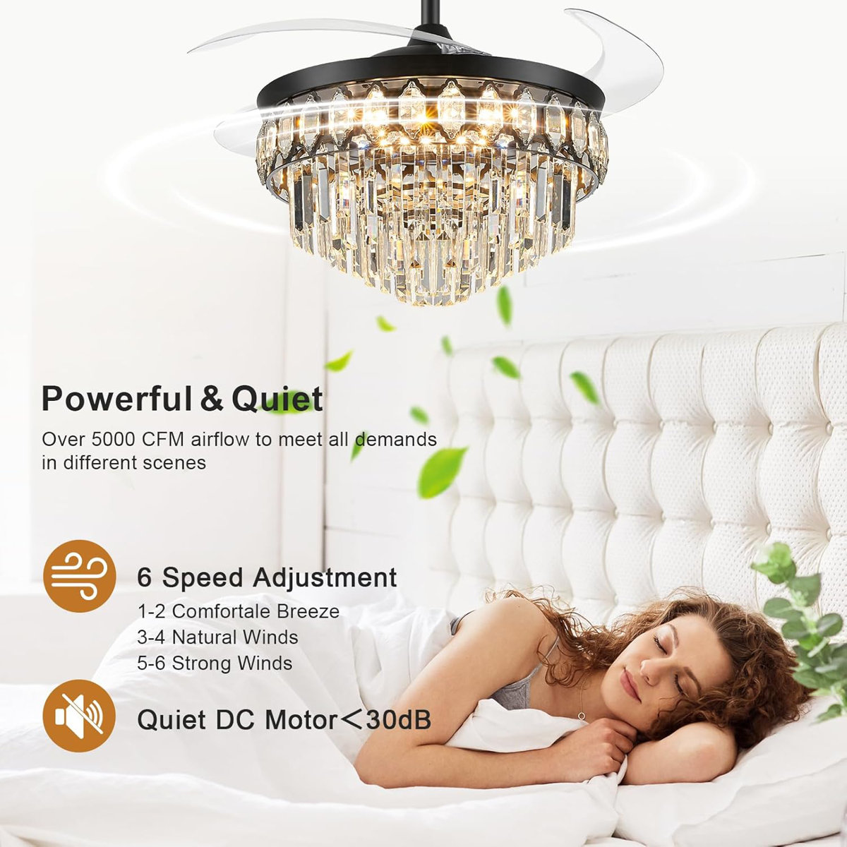 INKEDZ Fandelier Ceiling Fan with Light, Retractable Ceiling Fan with ...