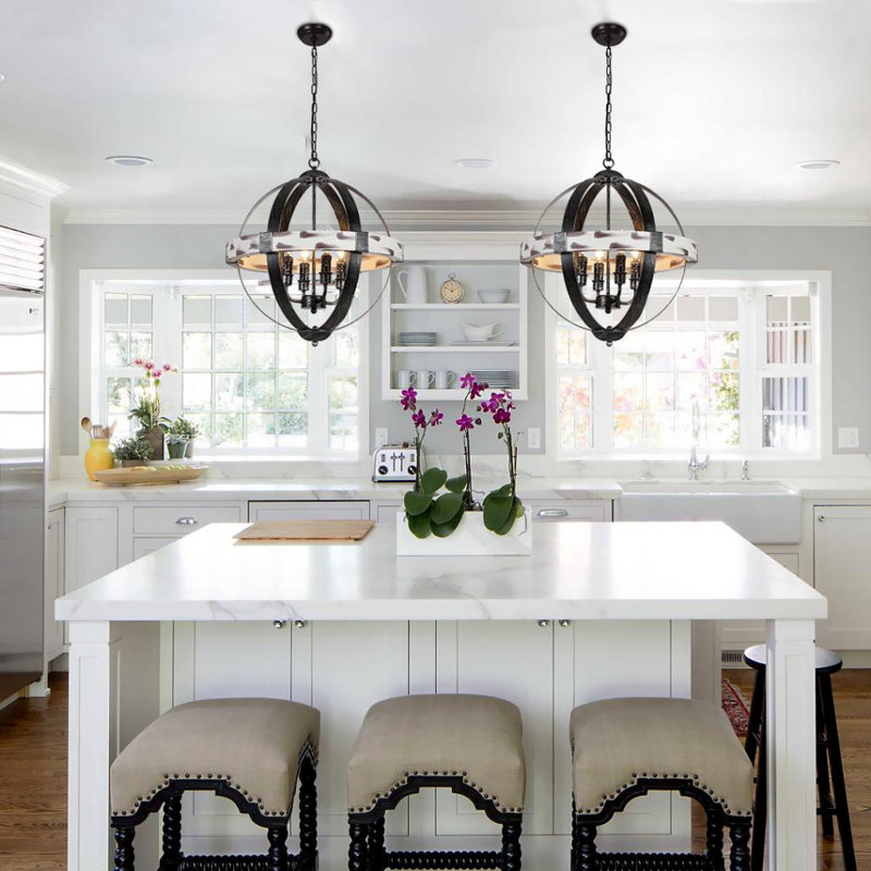 Gracie Oaks Roza 4 - Light Statement Aspen Wood Globe Chandelier | Wayfair