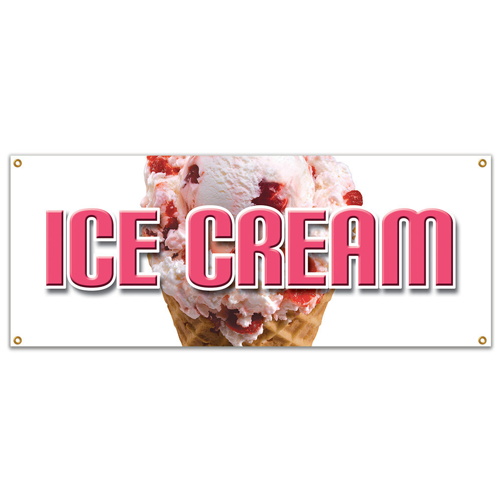 SignMission ICE CREAM BANNER SIGN Cart Shop Cone Signs Sundae Milkshake ...