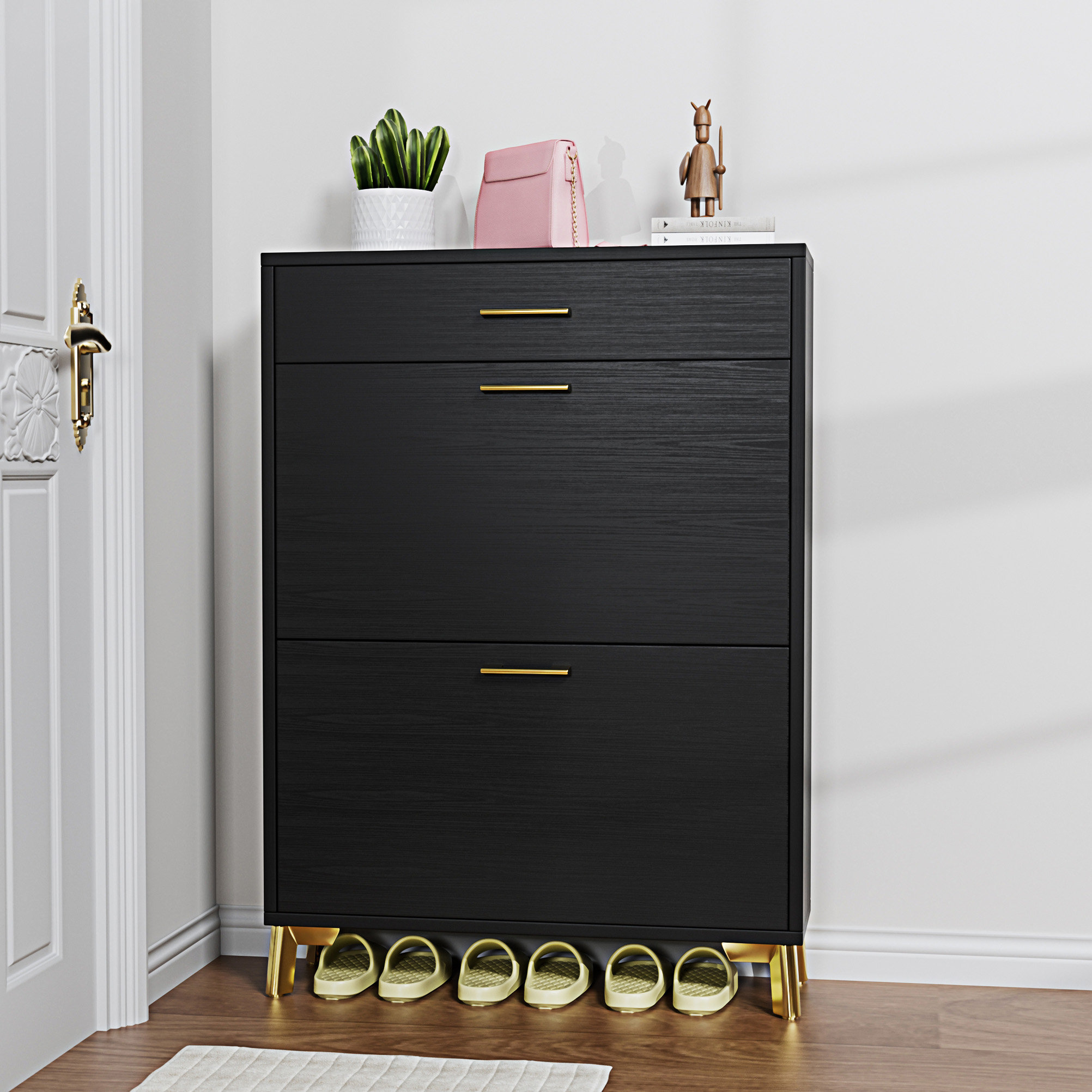 Mercer41 Accent Chest Shoe Storage Cabinet with 2 Flip Drawers, Hidden ...