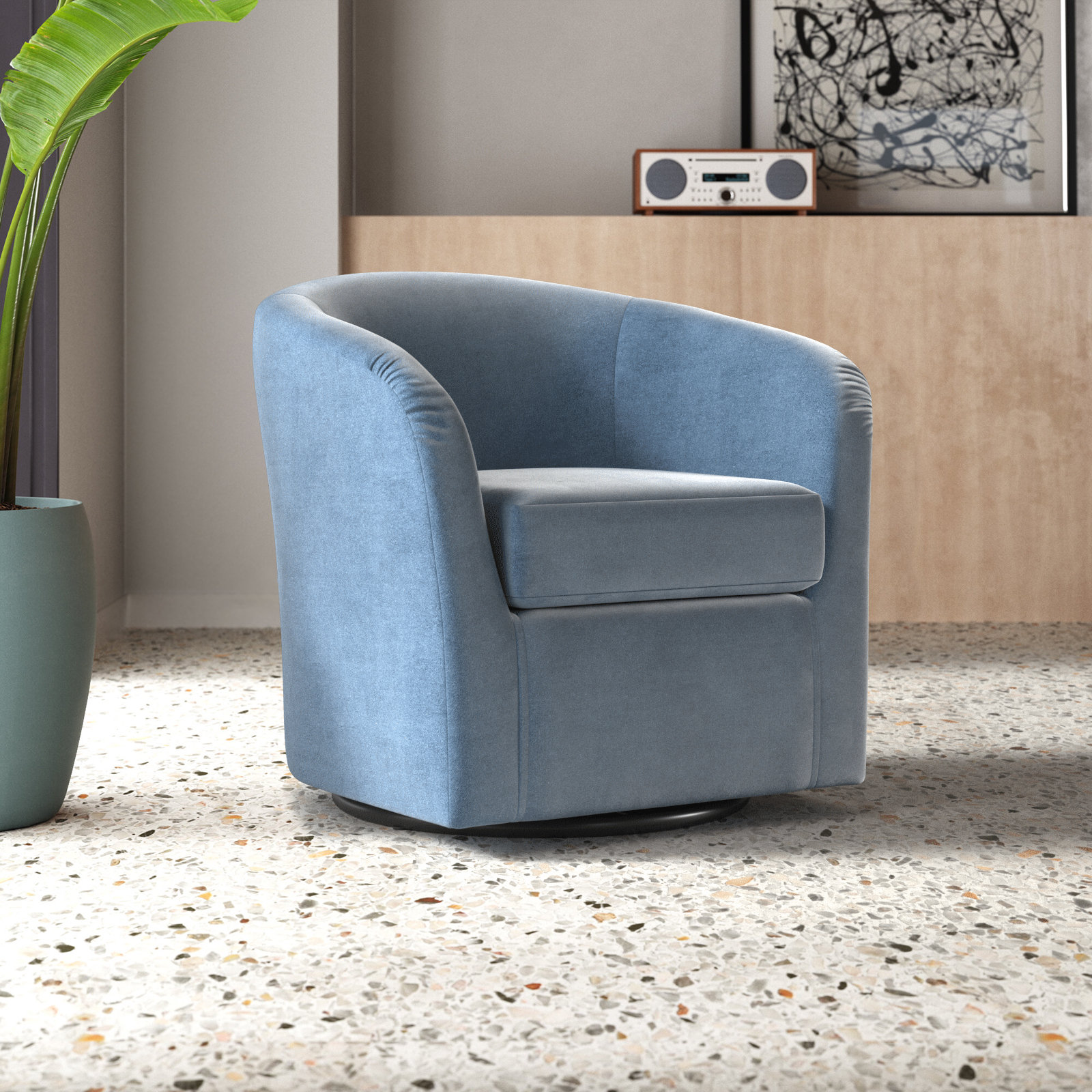 Wade Logan Fauteuil demi-tonneau pivotant en polyester 30,5 po Anrea et ...