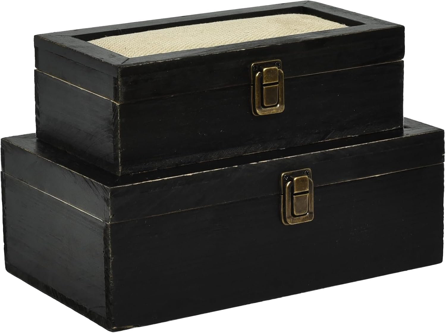 Gracie Oaks Decorative Wooden Box With Linen Hinged Lid - For Rustic ...