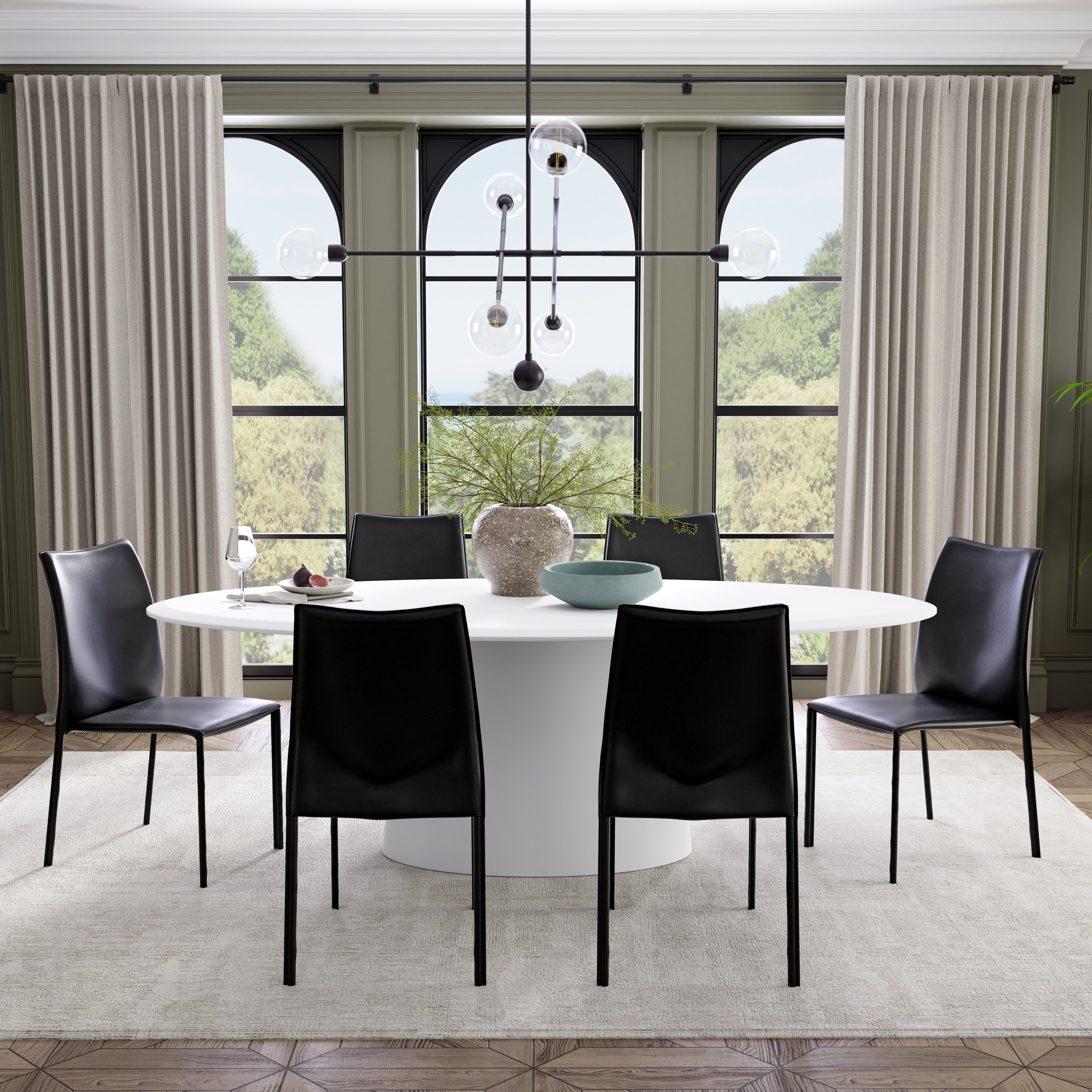 Orren Ellis Deodat 79" Dining Table In Matte White And 6 Dalia Chairs ...