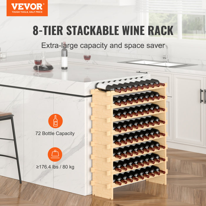 VEVOR 72 Bottle Solid Wood Floor Wine Bottle Rack in Wood | Wayfair
