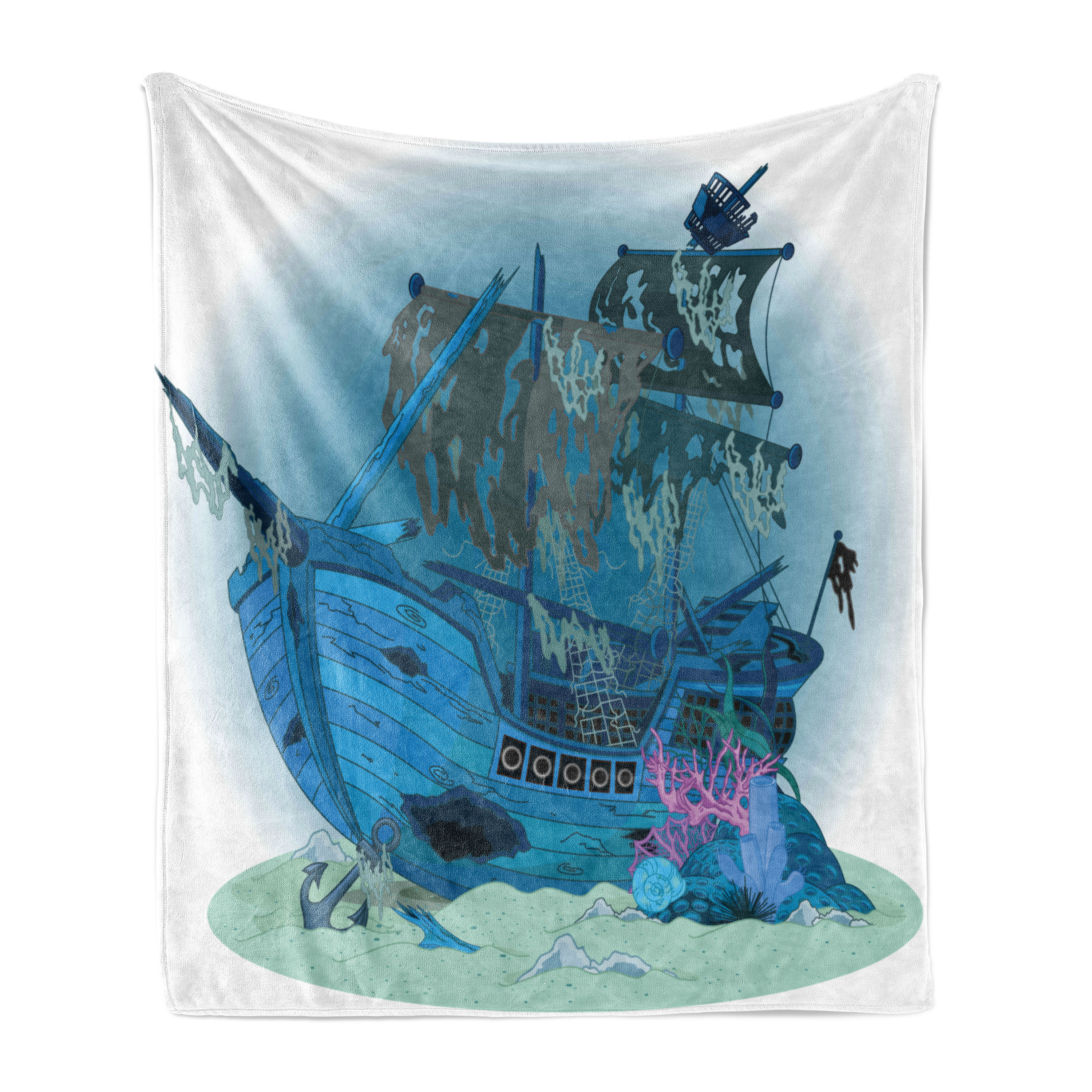 Ambesonne Pirate Ship Fleece Throw Blanket Underwater Antique Blue ...