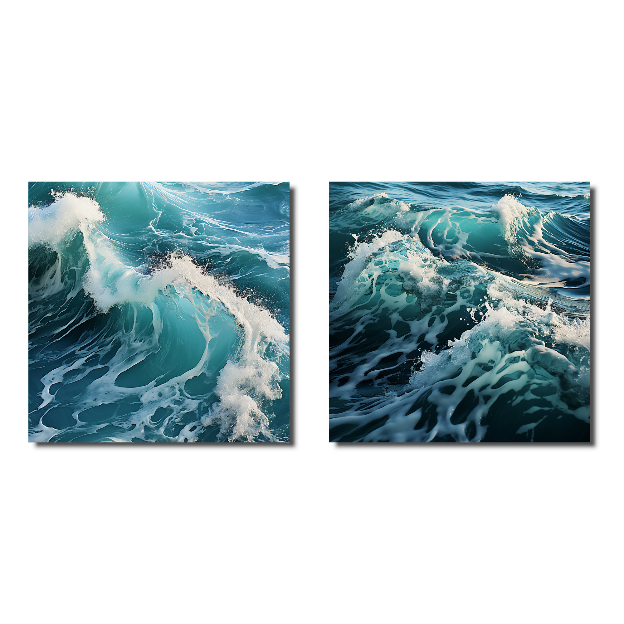 Dovecove Fauvism Blue Waves - Ocean Square Collage Set Of 2 | Wayfair