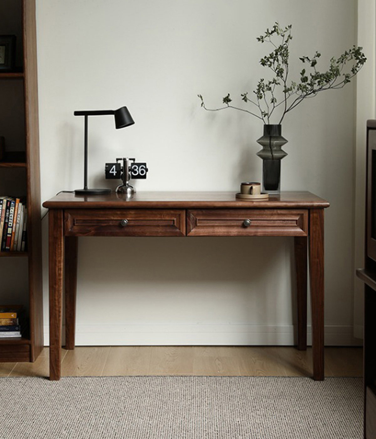 Wrought Studio™ Solid Wood Straight Edge Joint Desk with Double Drawers ...