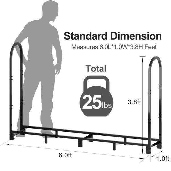 17 Stories 72'' W Metal Log Rack, Firewood Rack Holder, Wood Storage ...