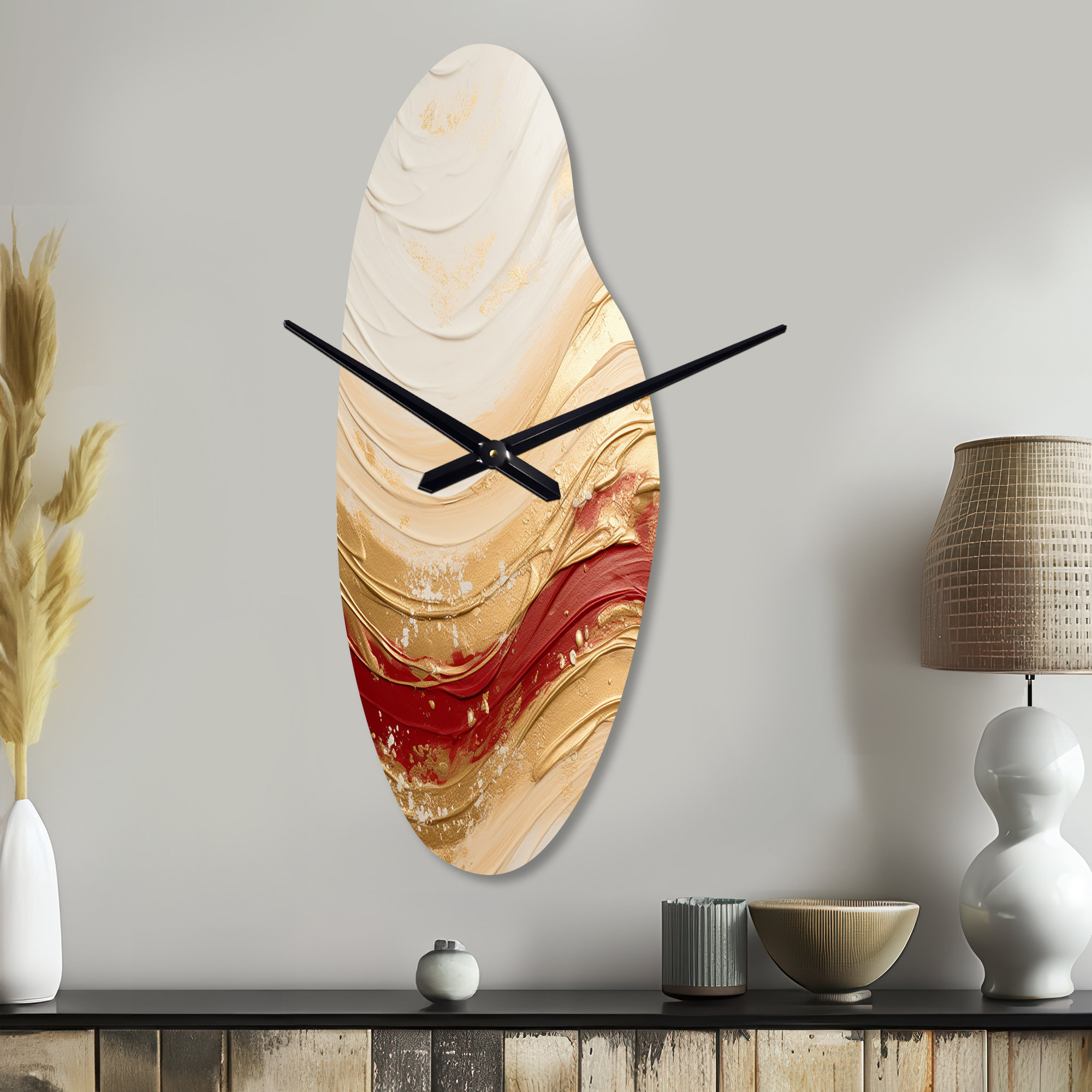 East Urban Home Ikenna Gold And Red Soft Wave Fusion - Abstract Shapes ...