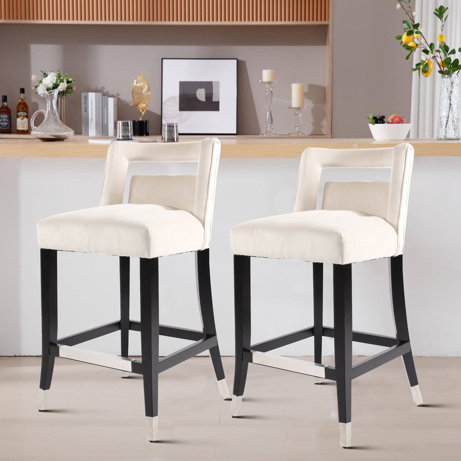 Everly Quinn Zachar Luxury Style Counter Stool Set with Footrest and ...