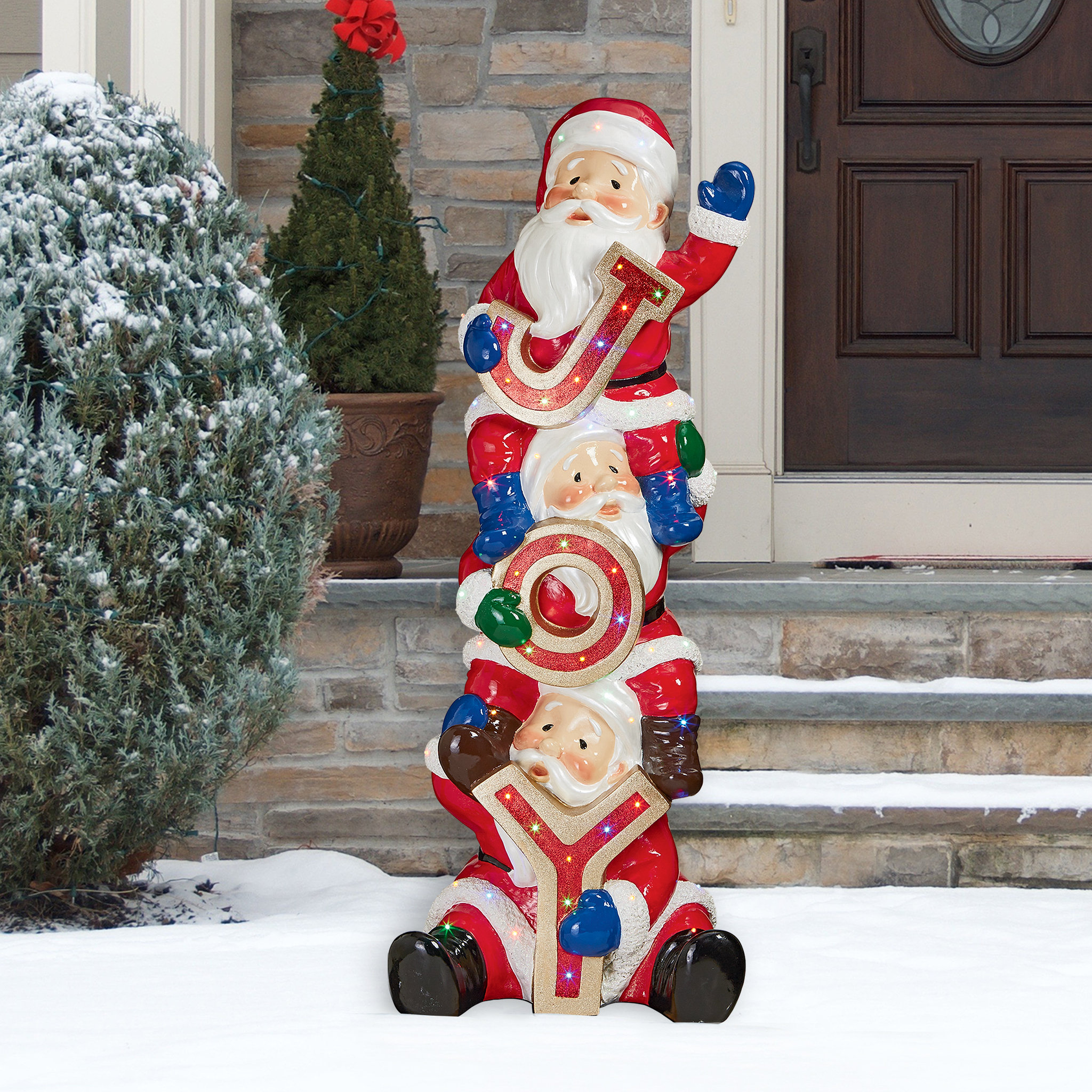 Design Toscano The Christmas Crew Stacked Santa's Illuminated Holiday ...