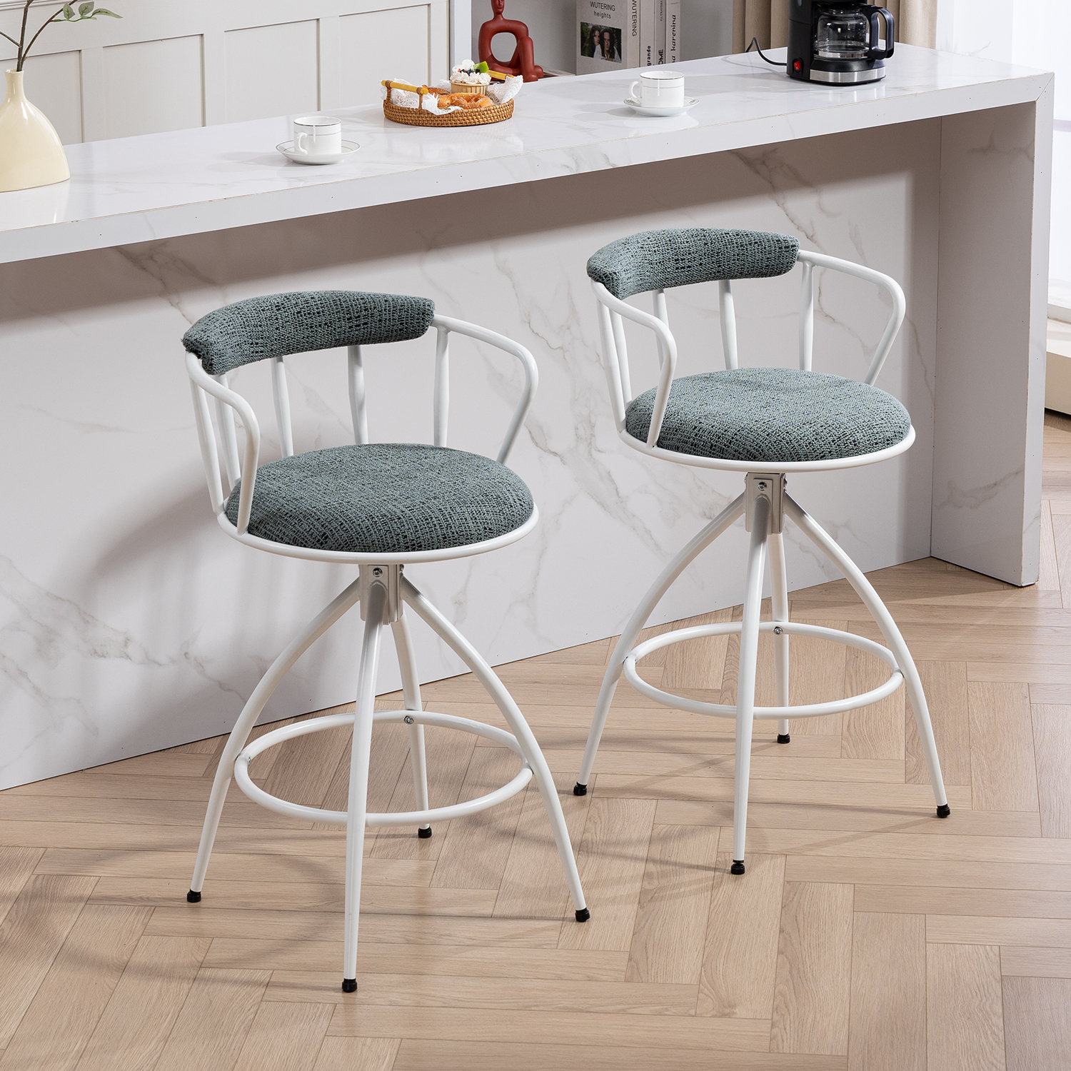 George Oliver Swivel Counter Height Bar Stool, Set of 2- Fabric Seat ...