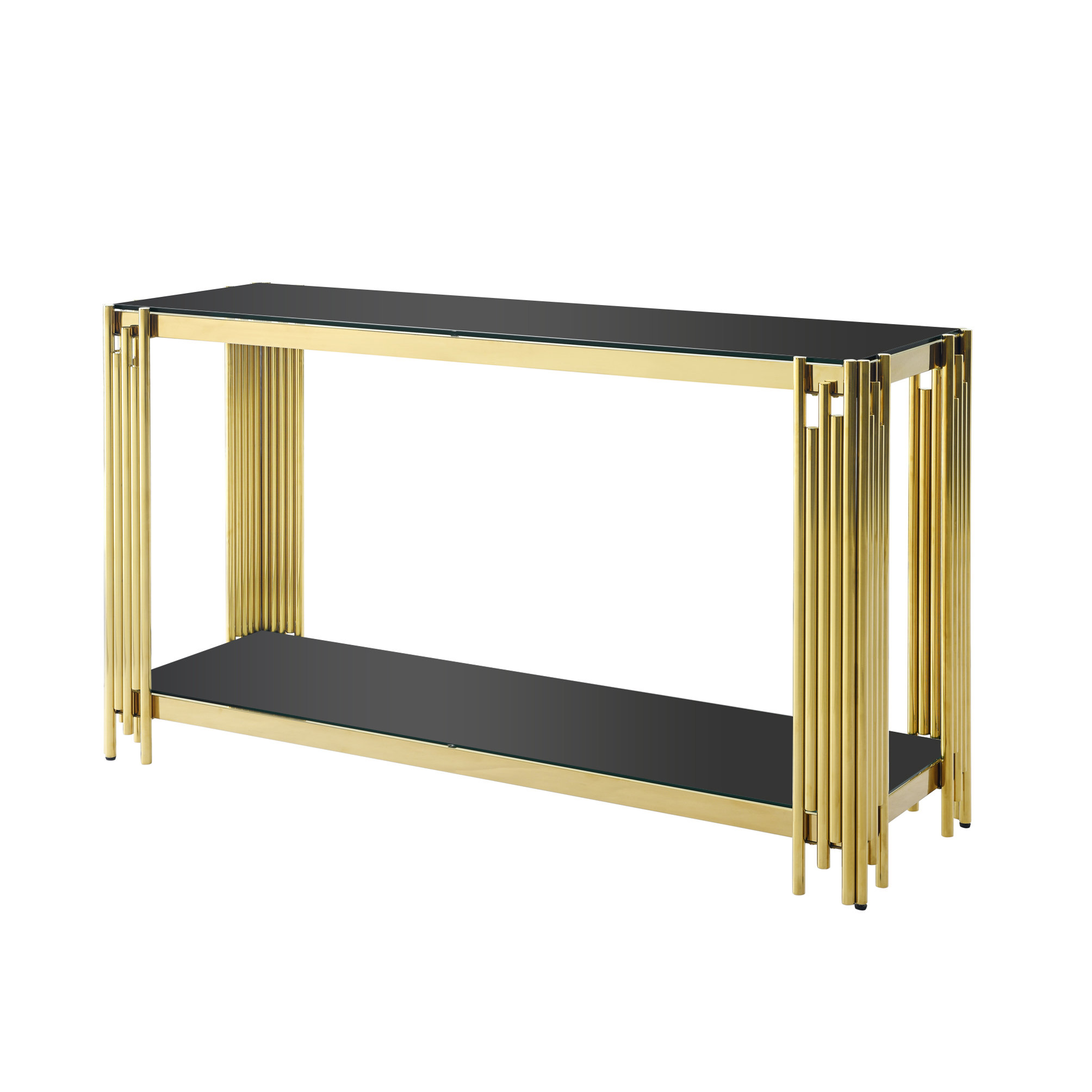Orren Ellis Modern Glass Console Table, 55" Gold Sofa Table With Sturdy ...