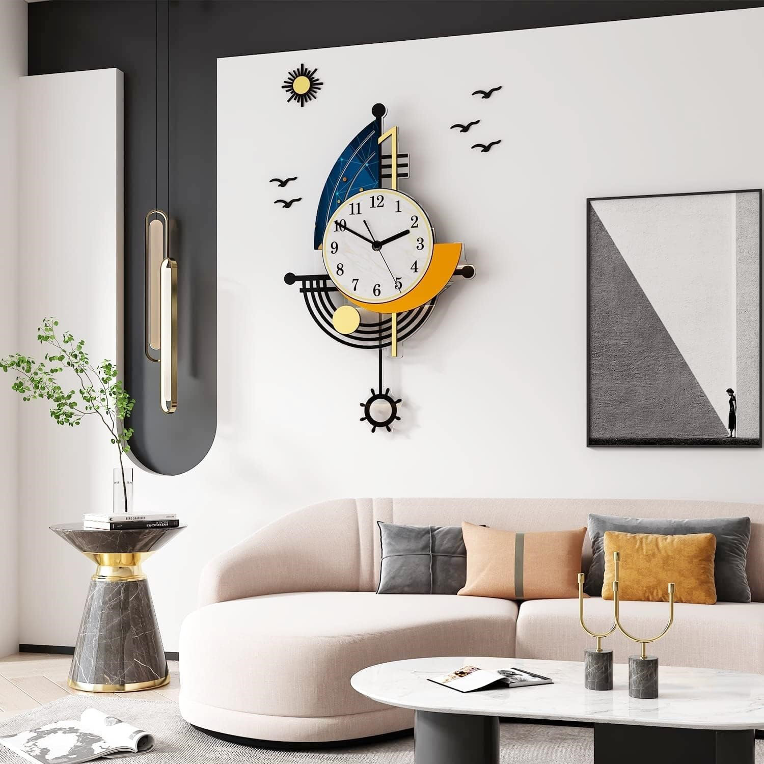 Ivy Bronx Modern Wall Clock Battery Operated Large Boat Design Pendulum ...