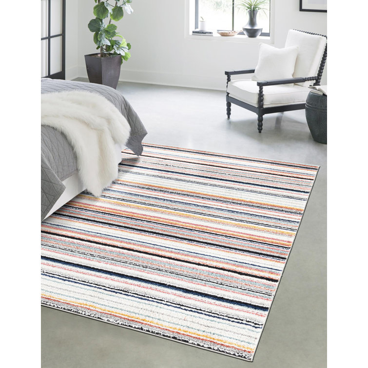 Beachcrest Home Prentice Striped Blue/Orange/Gray Area Rug & Reviews ...