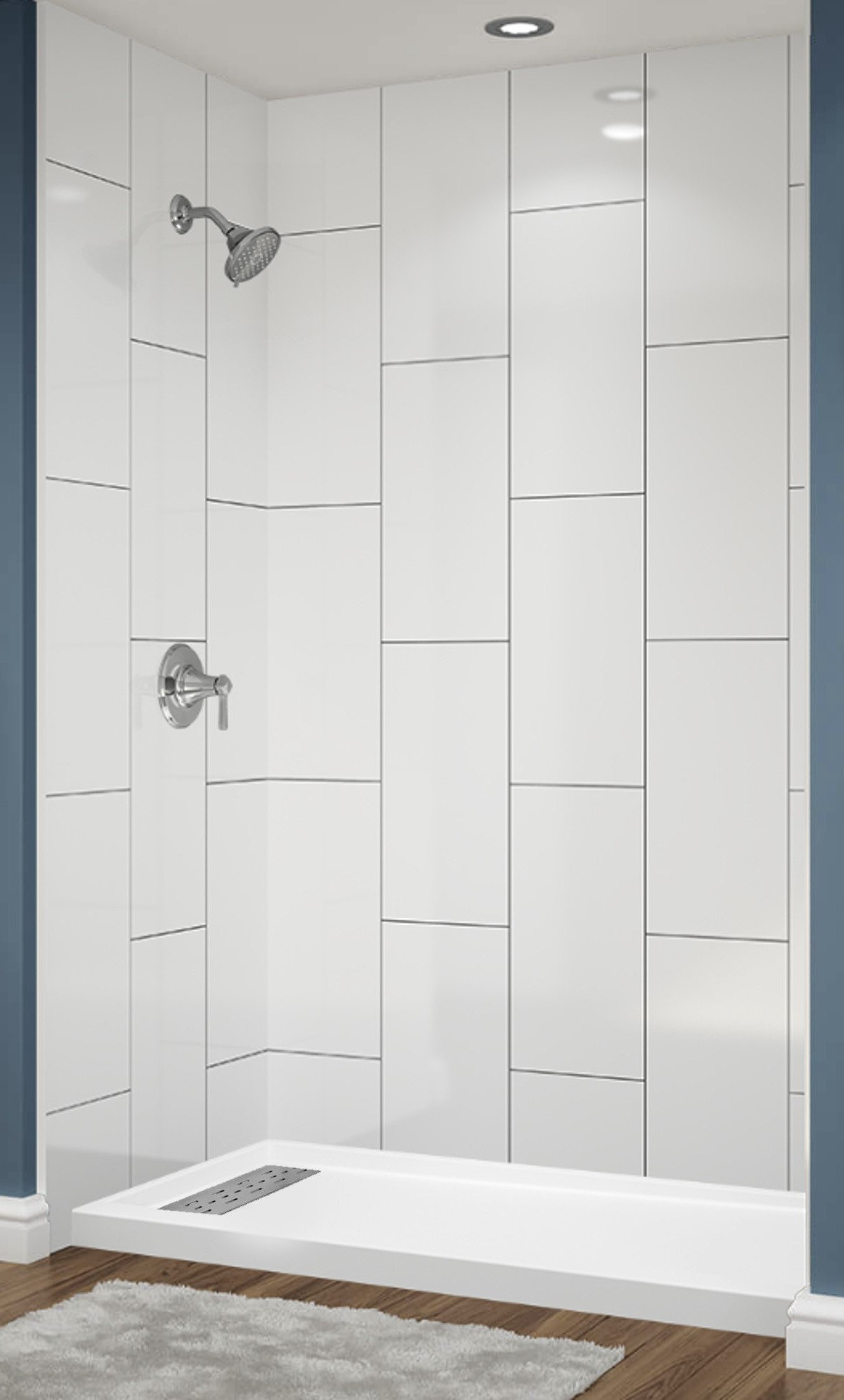 Avora Bath 12x24 Vertical White Acrylic Alcove Shower System with Black ...