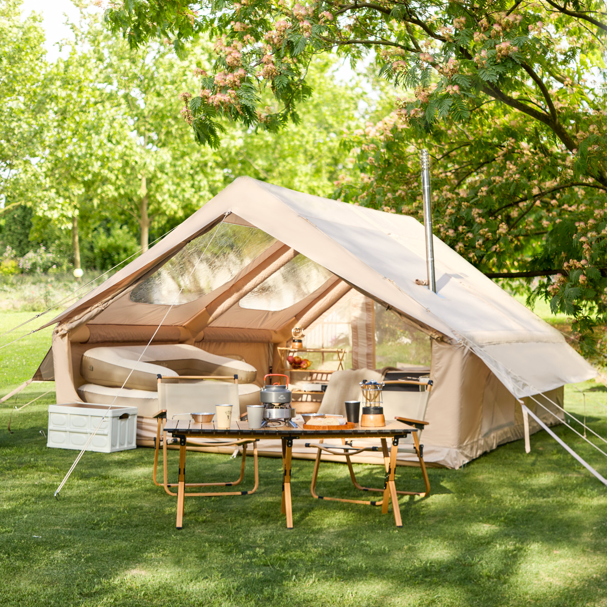 EROMMY 13'x10' Inflatable Camping Tent, 130 Sft Air Tent, Glamping ...