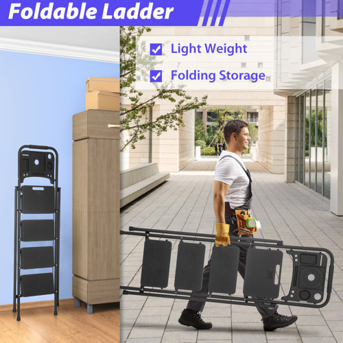 Symple Stuff Montreuil 4 - Step Steel Folding Small Step Ladder | Wayfair
