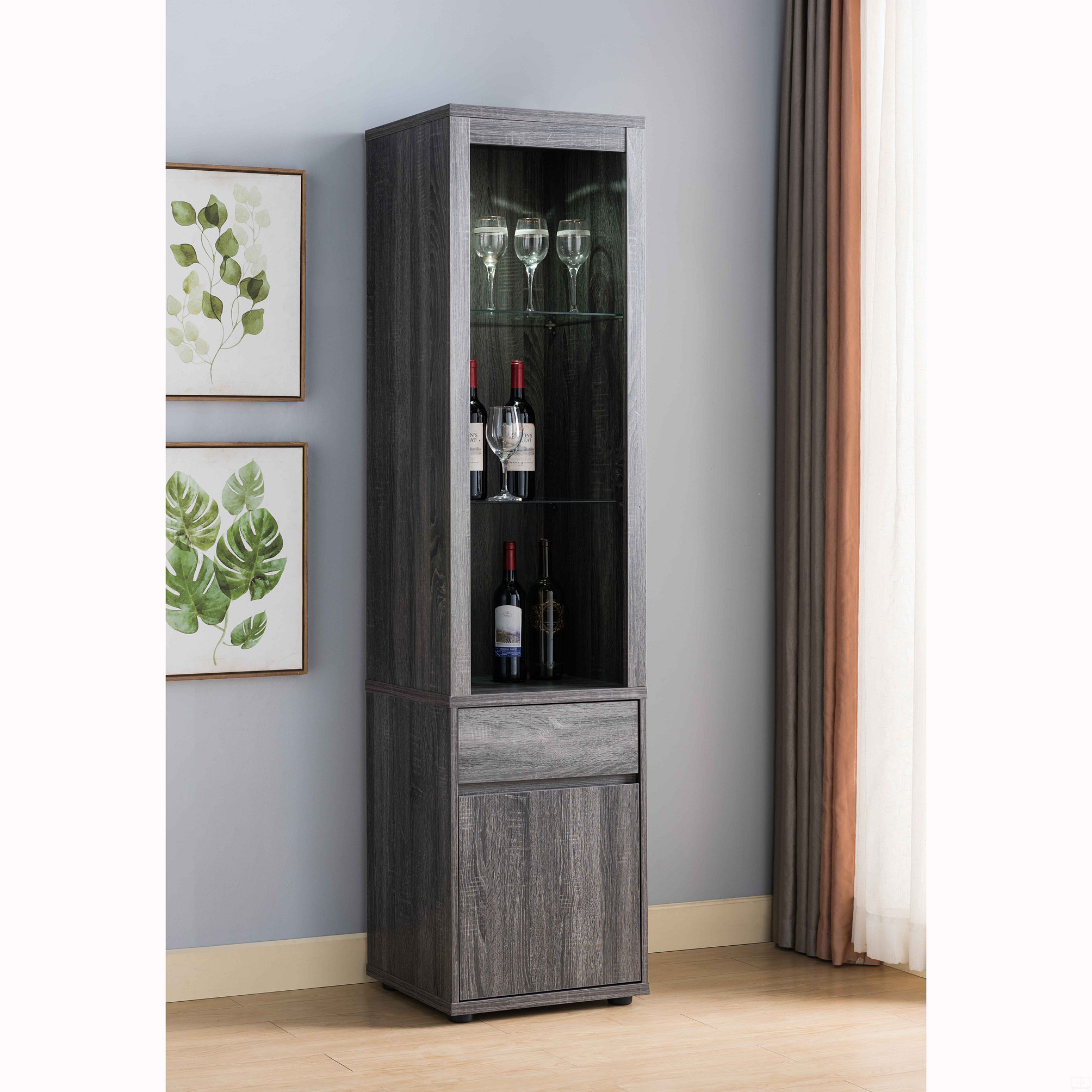 Latitude Run® Modern Wine Showcasing Cabinet With Two Glass Shelves And ...