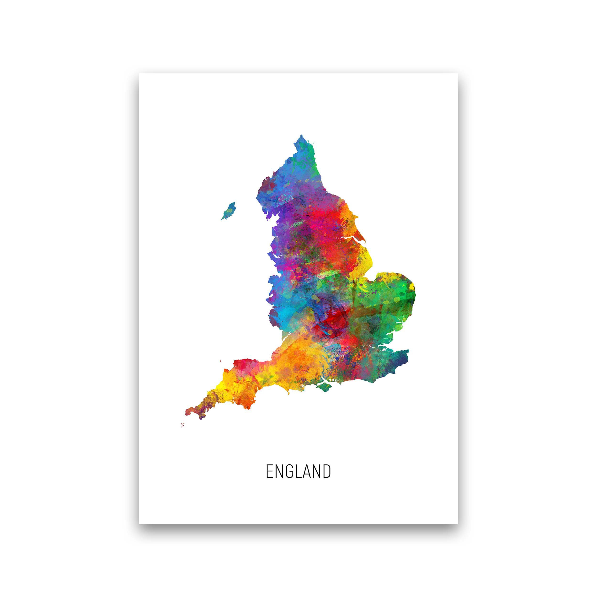 Ebern Designs England Watercolour Map by Michael Tompsett - Graphic Art ...