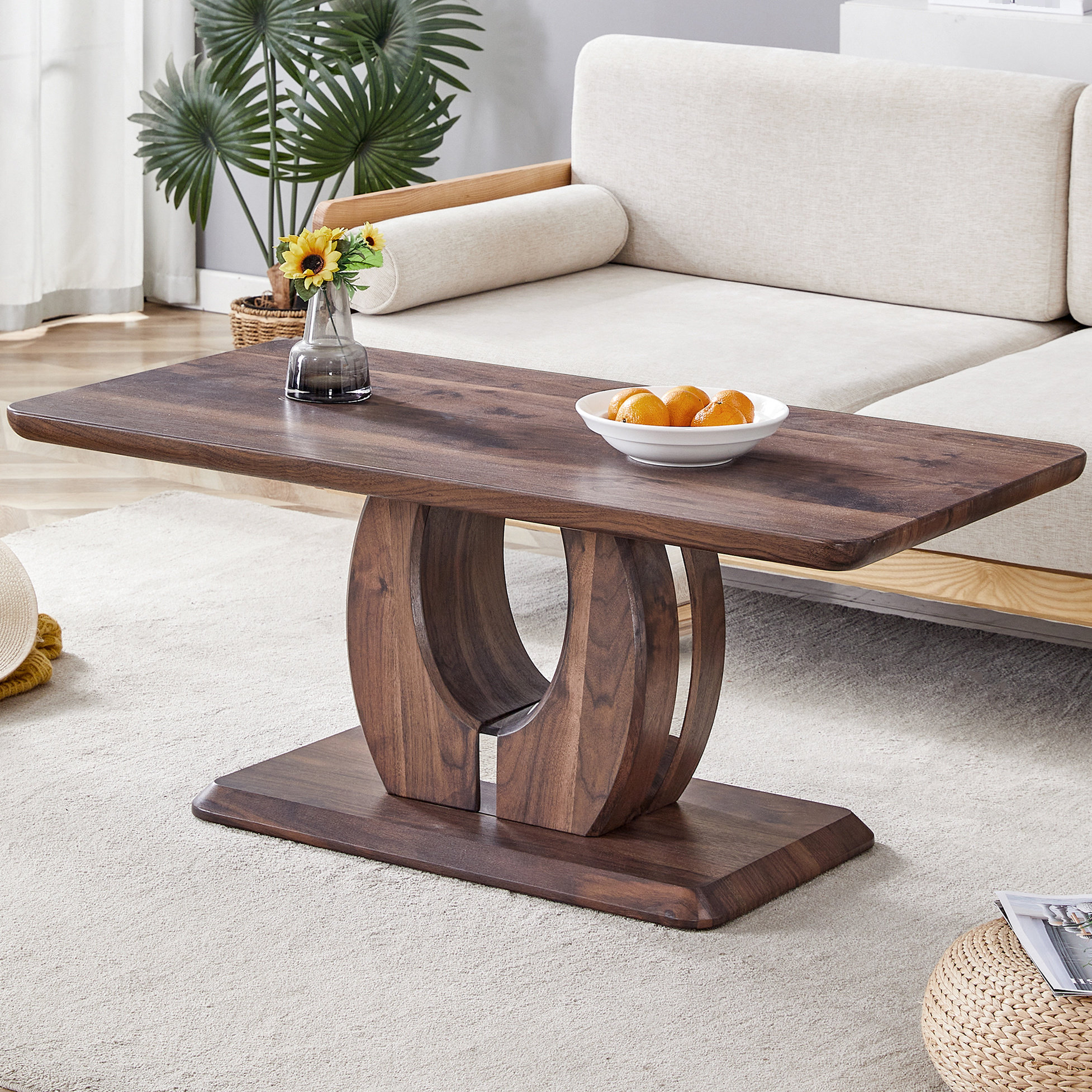 Latitude Run® Rectangular Coffee Table In Walnut With Textured Sticker ...