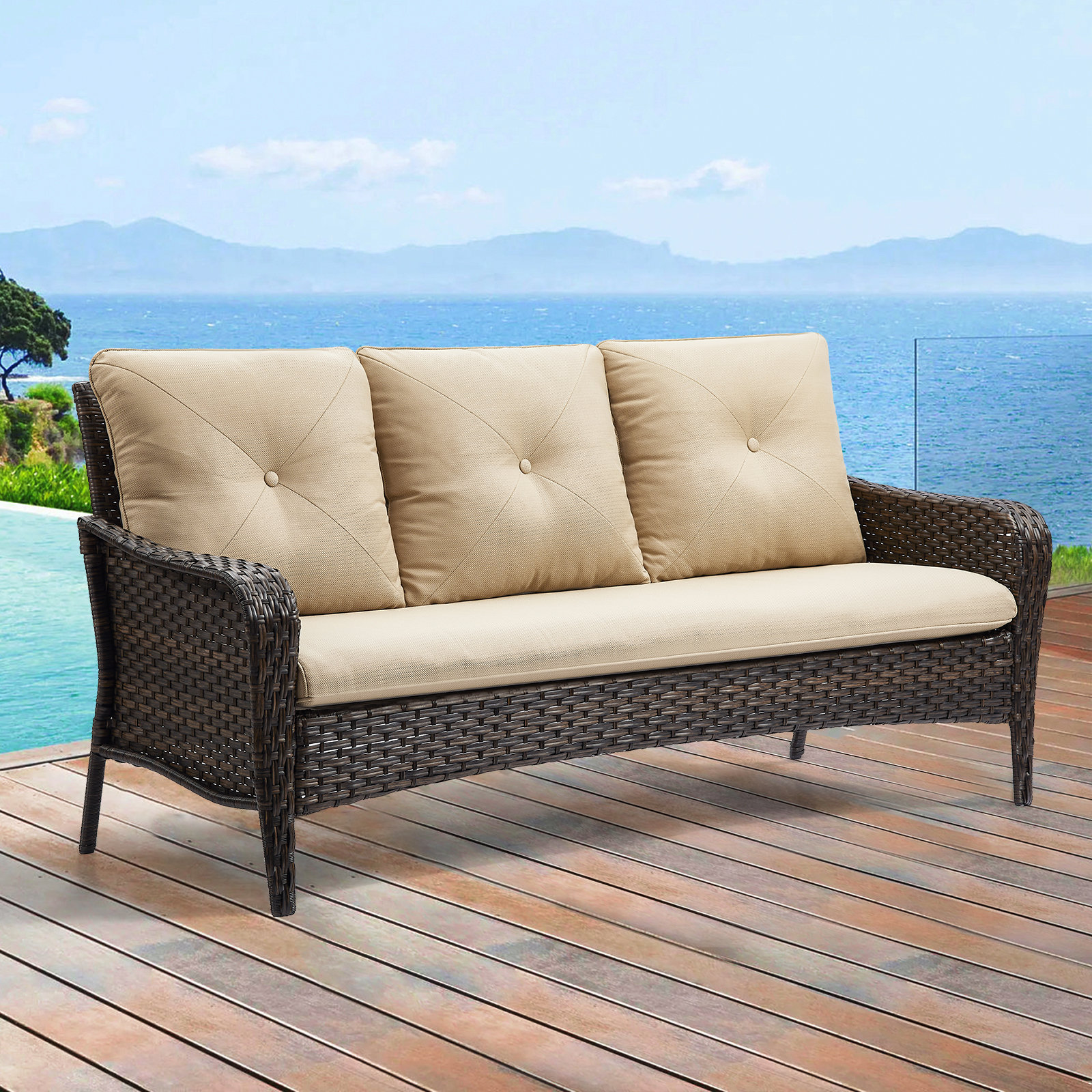 Winston Porter Maliana 76.3'' Wide Outdoor Wicker Patio Sofa with ...