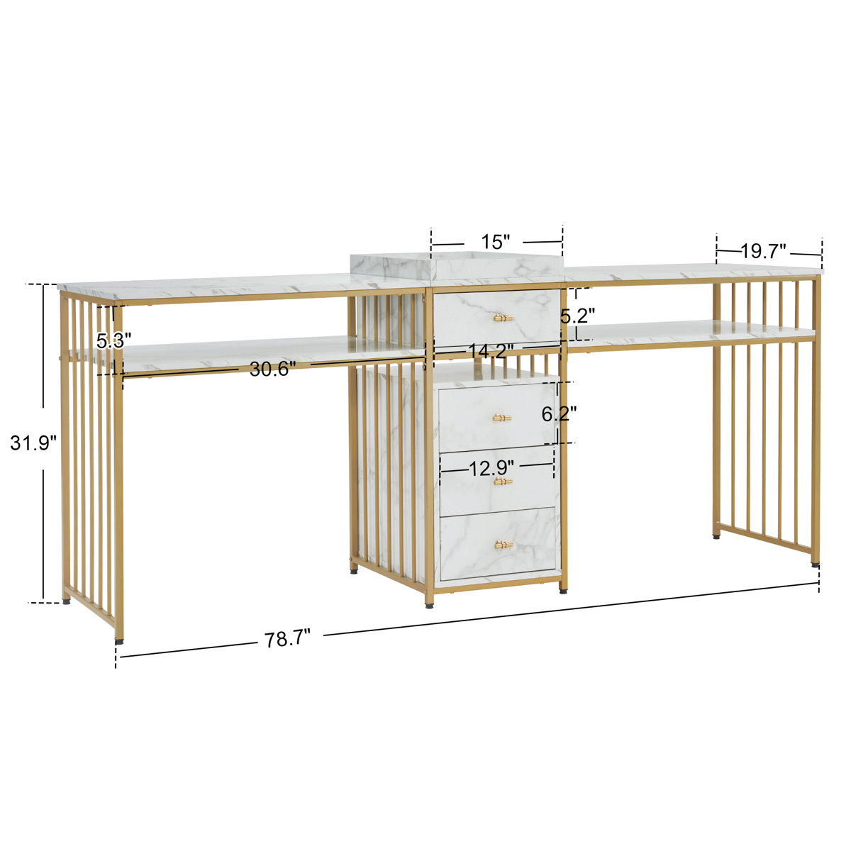 Mercer41 Romus Modern Double Position Nail Desk, Drawer Storage and ...