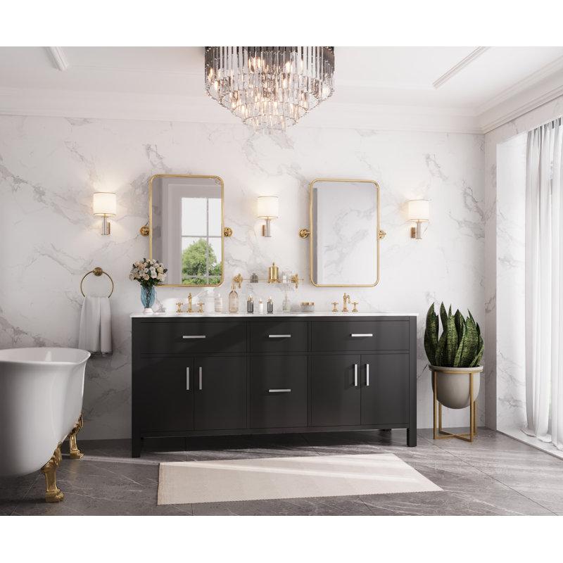 DeerValley 72" Fully Assembled Double Bathroom Vanity with Engineered ...