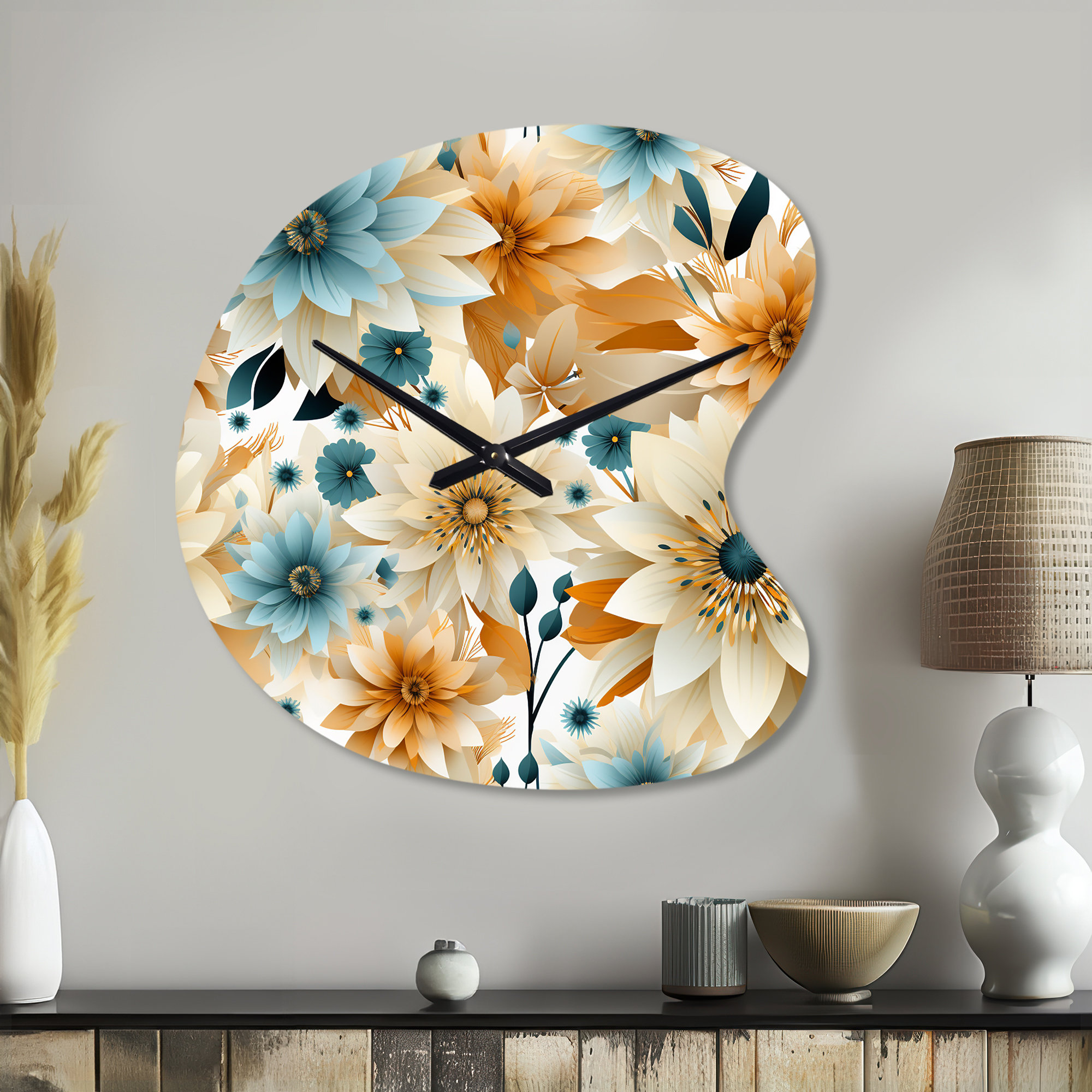 Design Art Blue And Beige Geometric Floral Fusion Elegance - Drop Shape ...