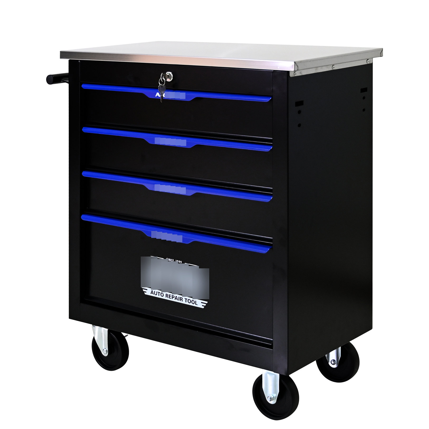 17 Stories 4 Drawers Tool Cart With Wheels - Black And Blue. Steel ...