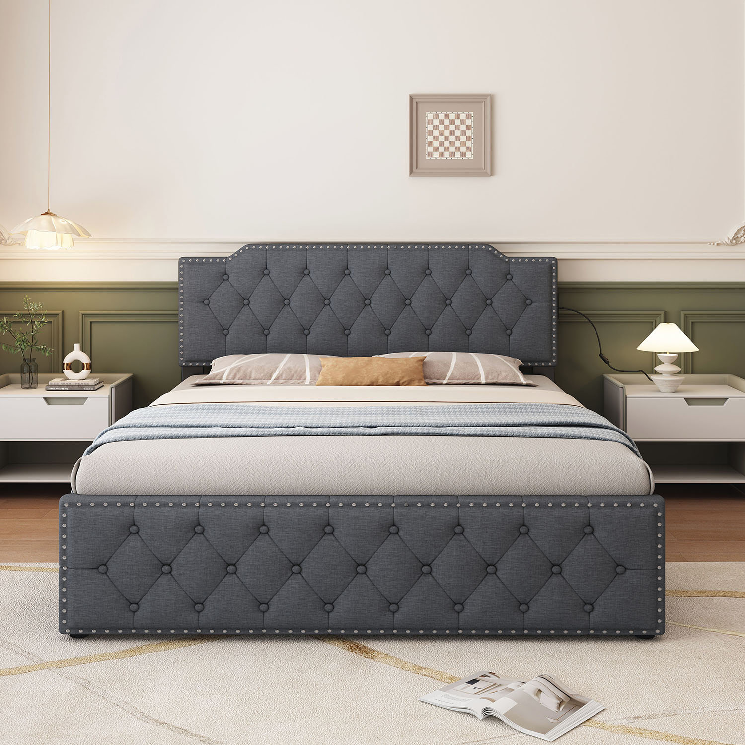 lonloo pati Comfortable Upholstered Platform Bed with Extra Features ...
