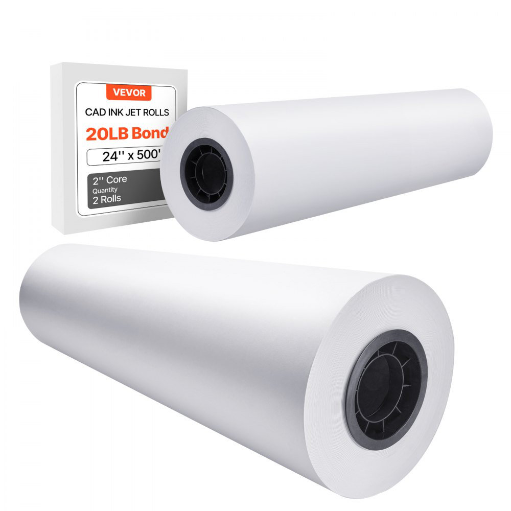 VEVOR Wide Format Paper, 24 in x 500 ft Plotter Paper, CAD Bond Rolls ...