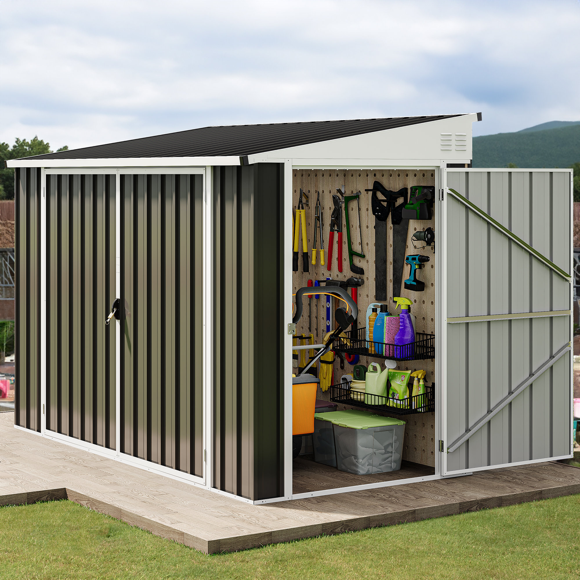 Edrosie Inc 8 ft. W x 4 ft. D Metal Lean-to Storage Shed & Reviews ...