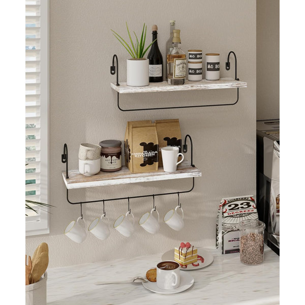 Rebrilliant Coffee Mug Holder, Coffee Bar Shelf With Hooks Wall Mount ...