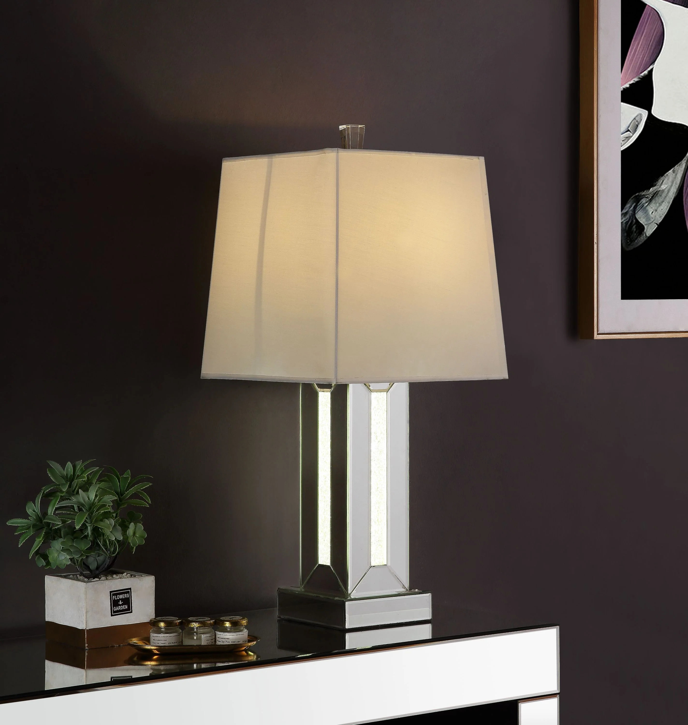 Everly Quinn Eilonwy Glam 32''H Mirrored & Faux Stones Table Lamp in ...