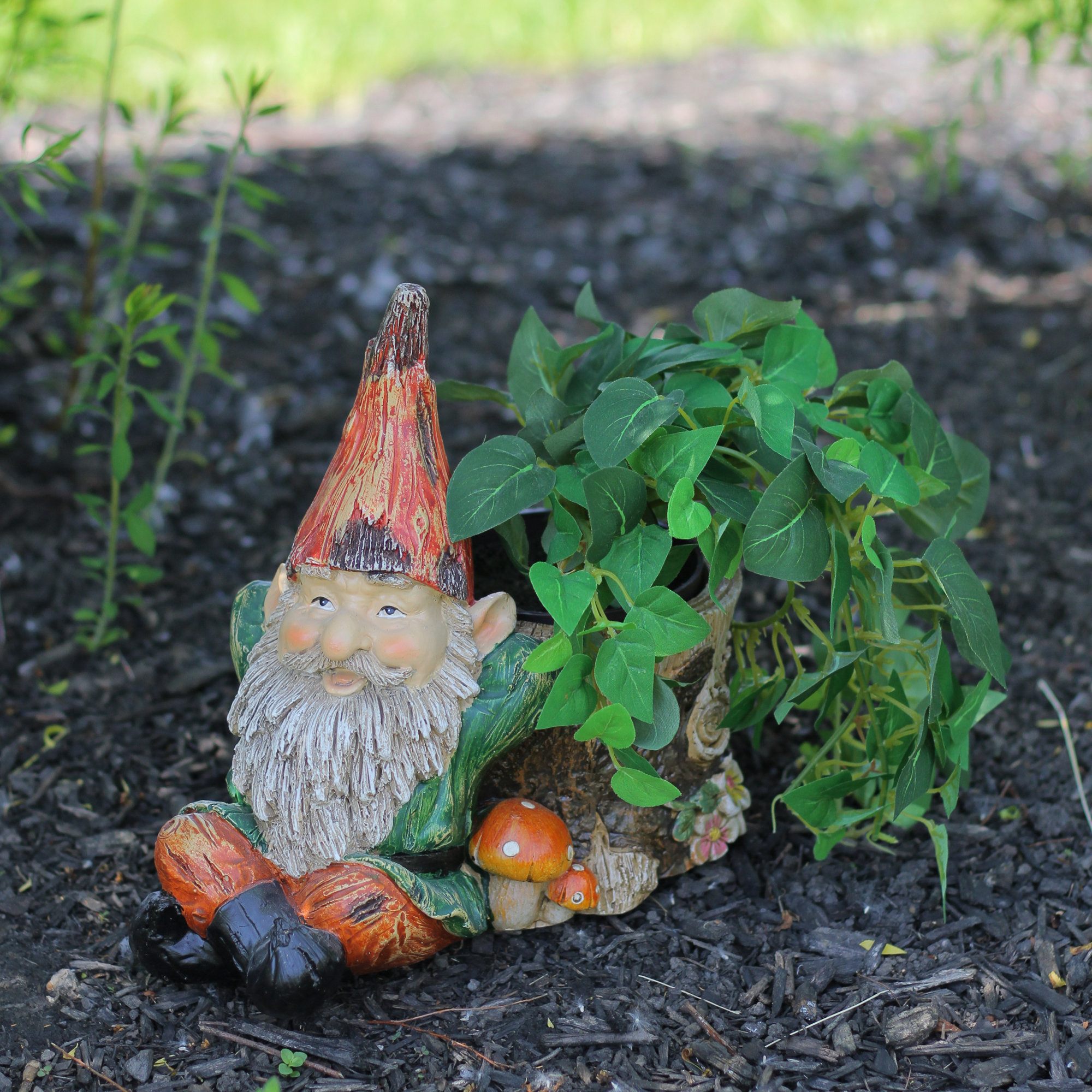 Northlight Seasonal 9.5" Weathered Lounging Gnome with Tree Trunk ...