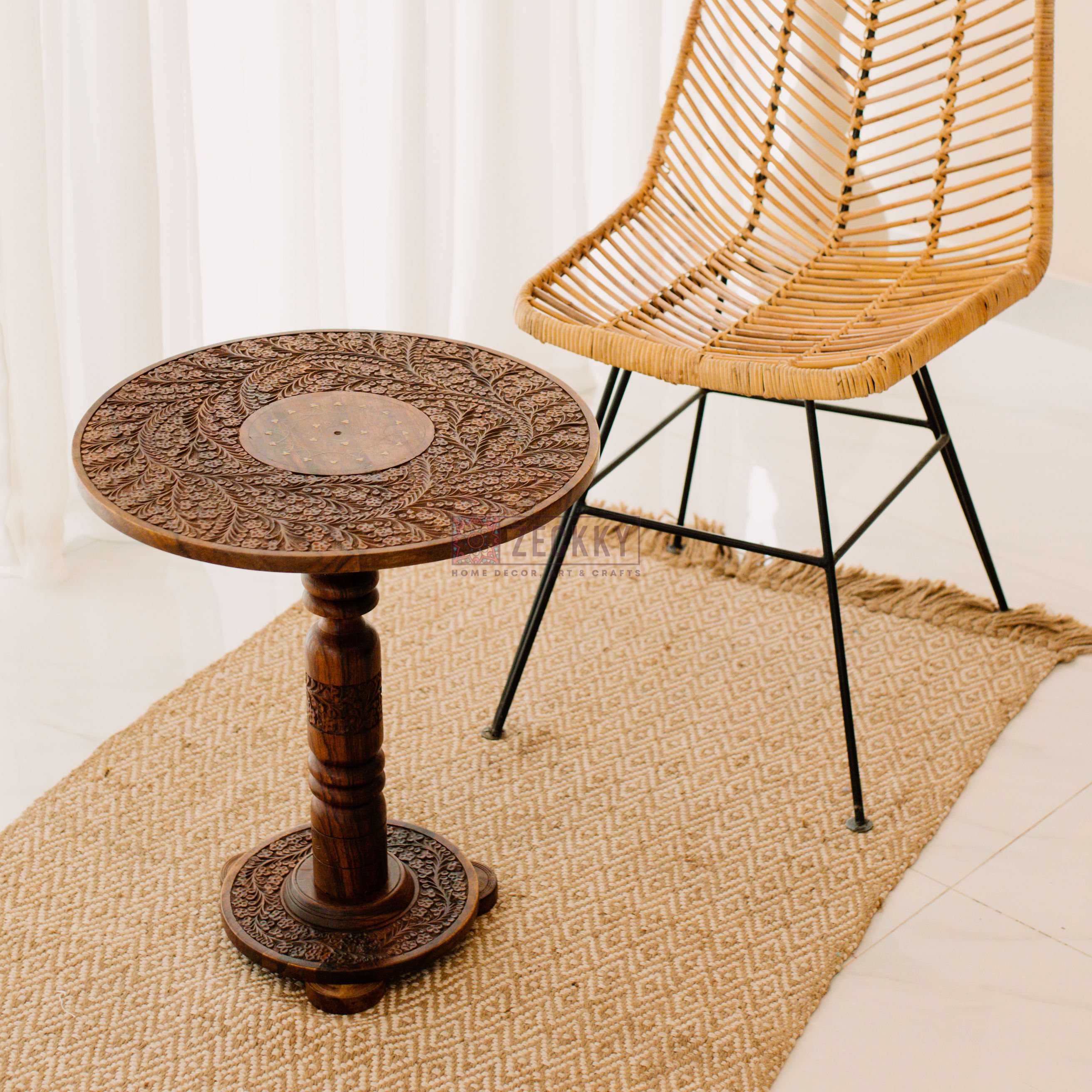 Alcott Hill® Boho Side Table, Wooden Round Rustic Table For Living Room And Bedroom Decor | Wayfair