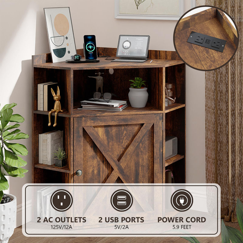 Gracie Oaks Corner Storage Shelf With USB Ports And Outlets Industrial ...