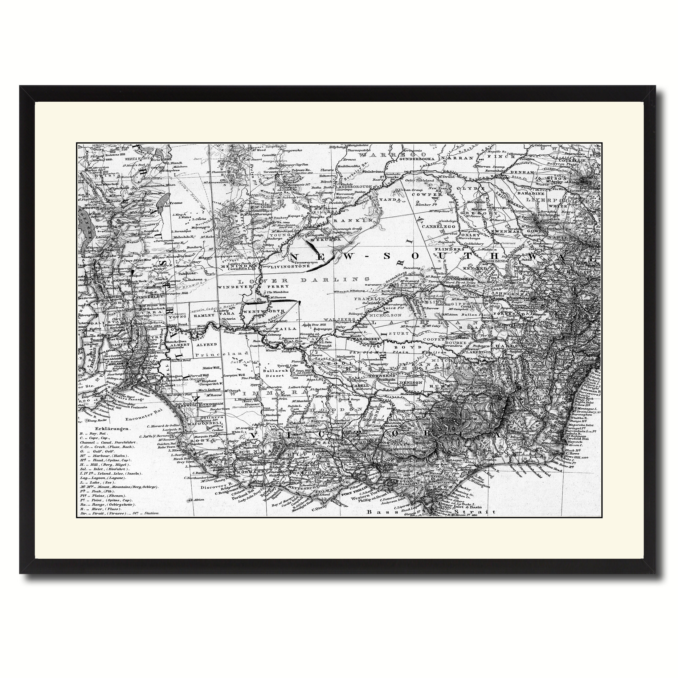 17 Stories Australia Vintage Old B&W Map Print On Canvas With Black ...