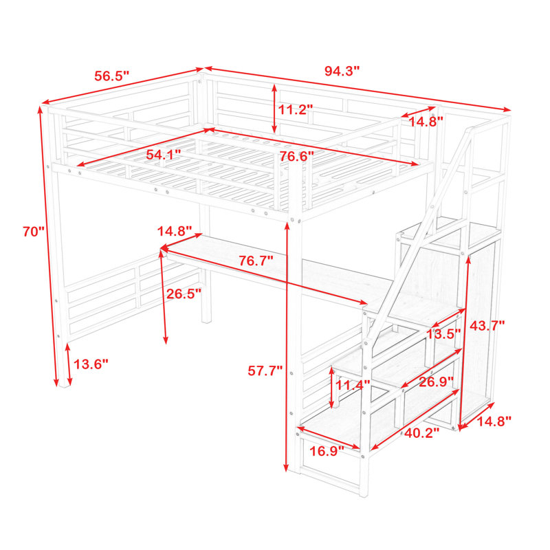 Mason & Marbles Vanduser Full Loft Bed with Shelves by Mason & Marbles ...
