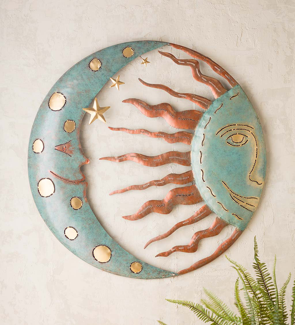 Wind & Weather Celestial Sun and Moon Metal Indoor/Outdoor Wall Décor ...
