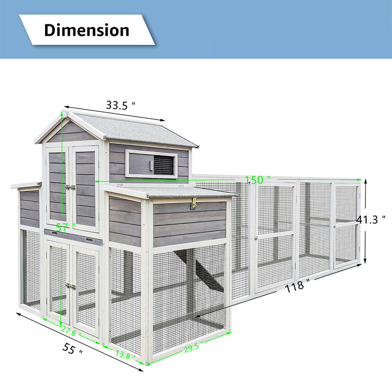 Tucker Murphy Pet™ Ermaline 150"W Wood Large Chicken Coop with Run,Rust ...