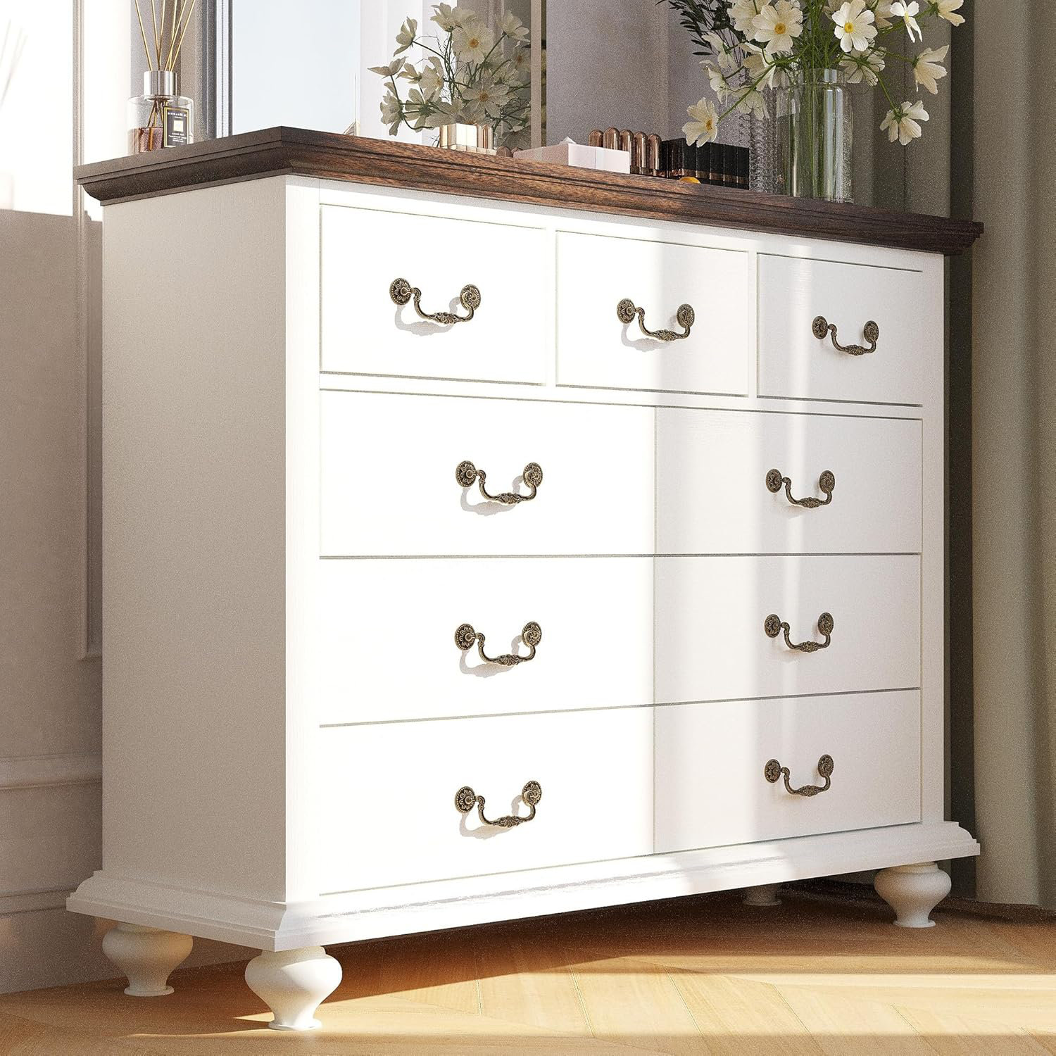 Charlton Home® 9 Drawers Dresser for Bedroom, Wooden Chest of Drawer ...