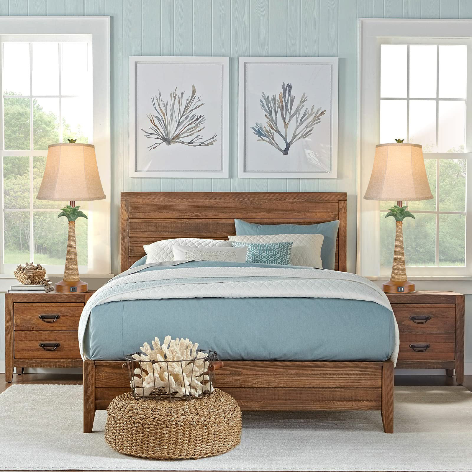 Bay Isle Home™ Set Of 2 Coastal Palm Tree Table Lamps With 2 USB Ports ...