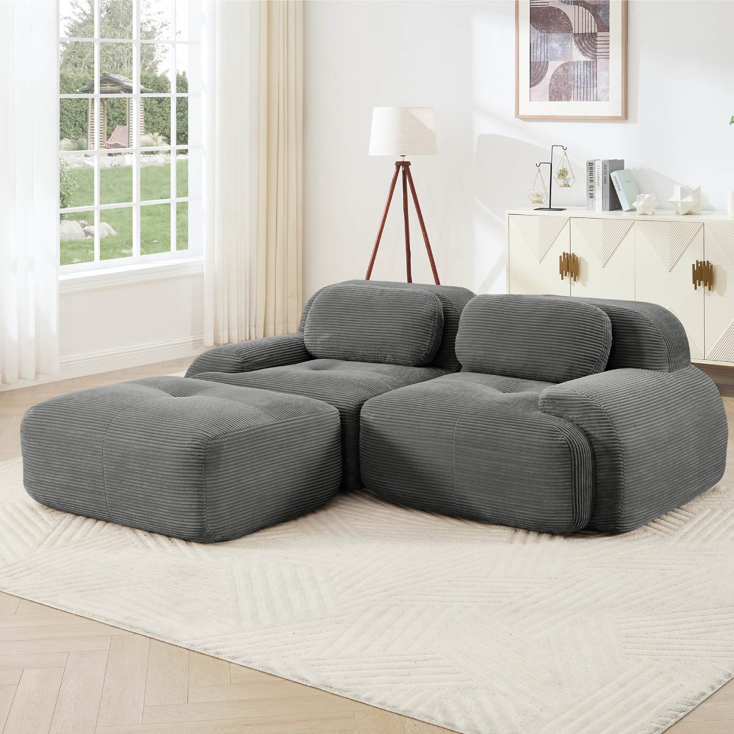 Mercer41 82" L-Shaped Corduroy Modular Sofa With Ottoman - Wayfair Canada
